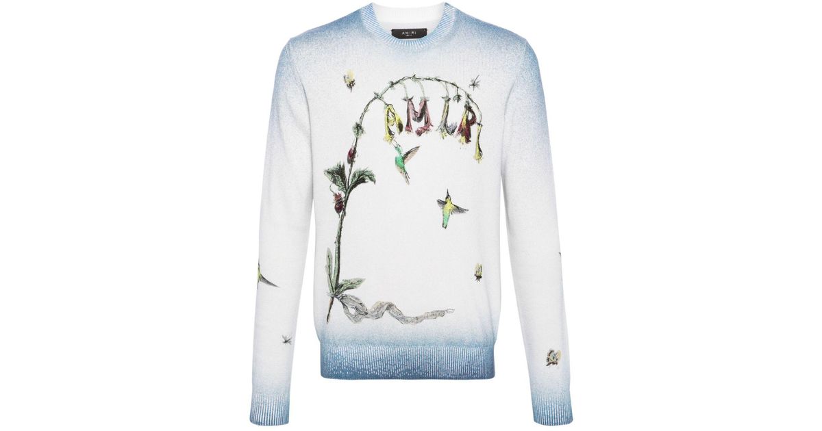 Amiri Hummingbird-Embroidered Cotton Sweater in Gray for Men | Lyst