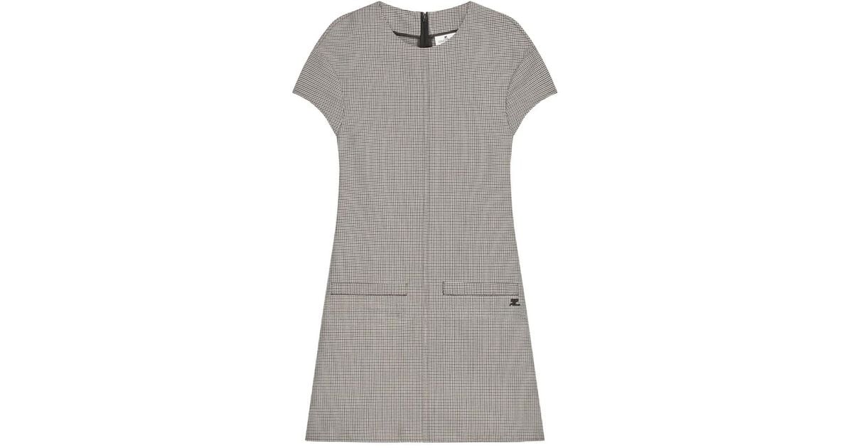 Courreges Houndstooth-Pattern Dress in Grey | Lyst UK