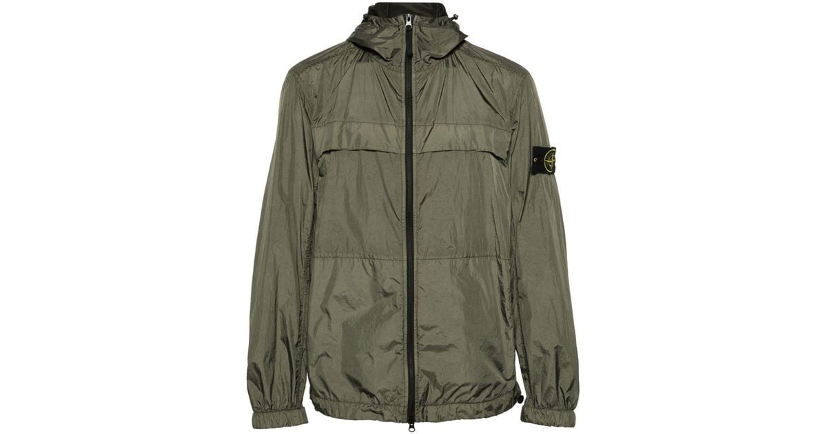 Stone Island Compass-Badge Hooded Windbreaker Jacket in Green for Men ...