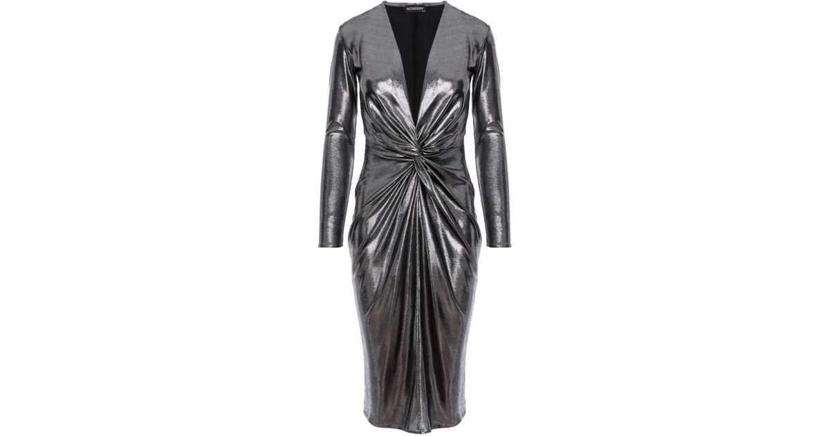 ROSERRY Mallorca Knot Long-Sleeve Midi Dress in Grey | Lyst UK