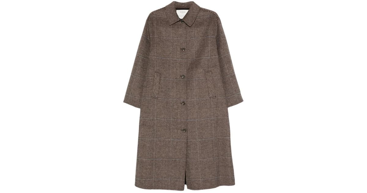 Yerse Check-Print Buttoned Coat in Brown | Lyst UK