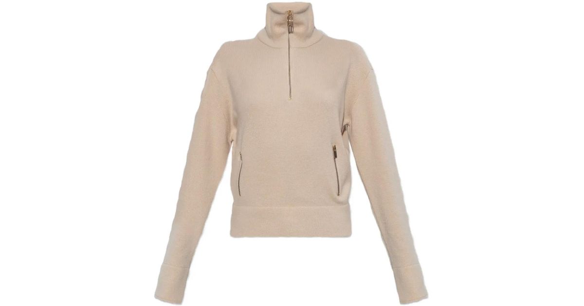Victoria Beckham Half-Zip Milano Sweater in Natural | Lyst UK