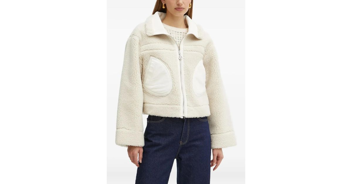 Guess Fleece-Panelled Borg Faux Fur Jacket in White | Lyst UK