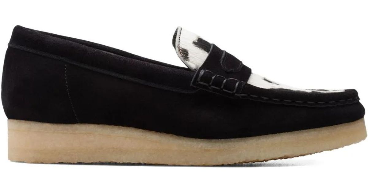 Clarks Wallabee "Cow Print Hairon" Loafers in Black | Lyst