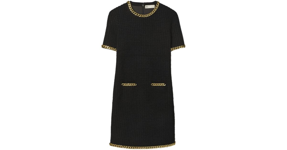 Tory Burch Chain-Link Trim Mini Dress in Black | Lyst