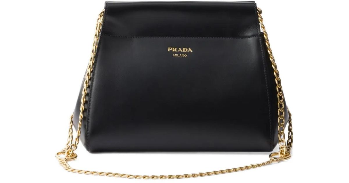 Prada Mini Echaîné Chain-Strap Leather Cross Body Bag in Black | Lyst