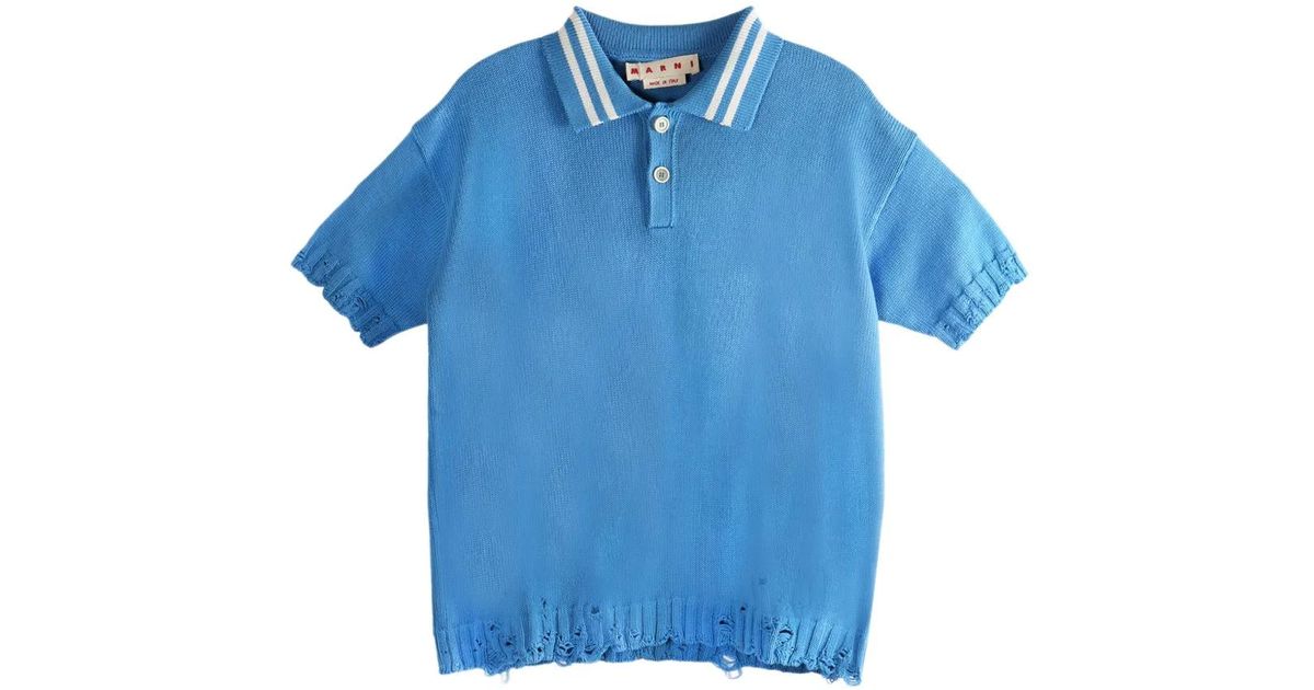Marni Frayed-Hem Polo Shirt in Blue for Men | Lyst UK