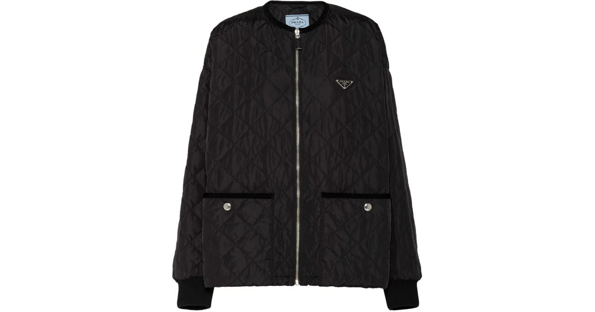 Prada Quilted Corduroy-Trim Jacket in Black | Lyst UK