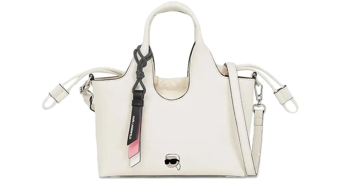 Karl Lagerfeld Small Ikon Grainy Tote Bag in White | Lyst UK