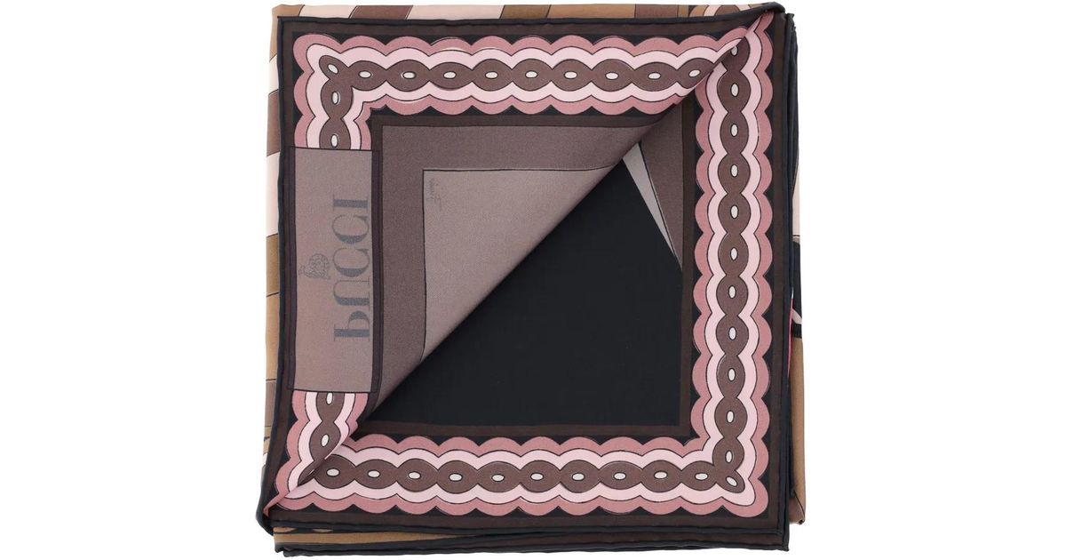PUCCI Graphic-Print Square Scarf in Brown | Lyst UK