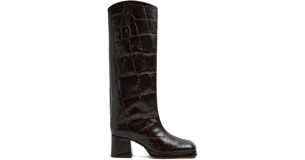 Miista Tundra Crocodile-Effect Boots in Black | Lyst