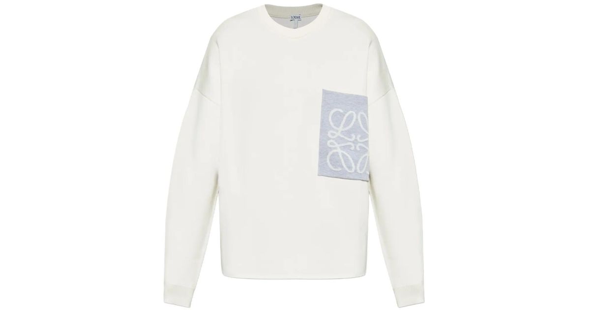 Loewe Logo-Patch Cotton Sweater in White for Men | Lyst UK