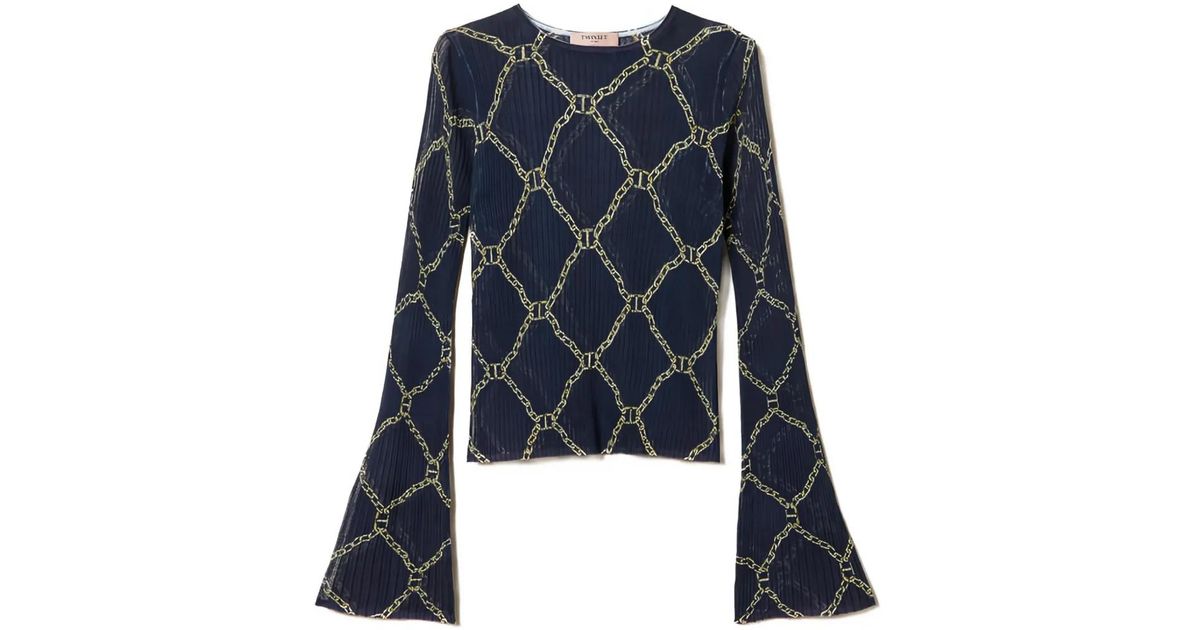 Twinset Chain-Print Flared-Sleeve Sweater in Blue | Lyst UK