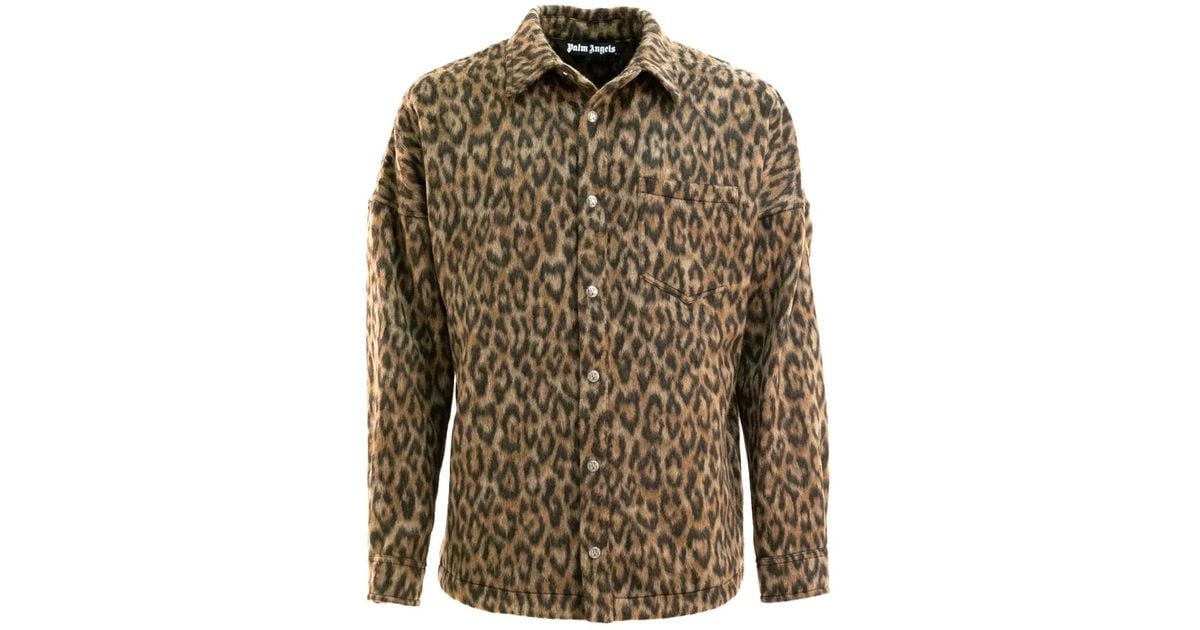 Palm Angels Leopard-Print Chest-Pocket Jacket in Brown for Men | Lyst UK