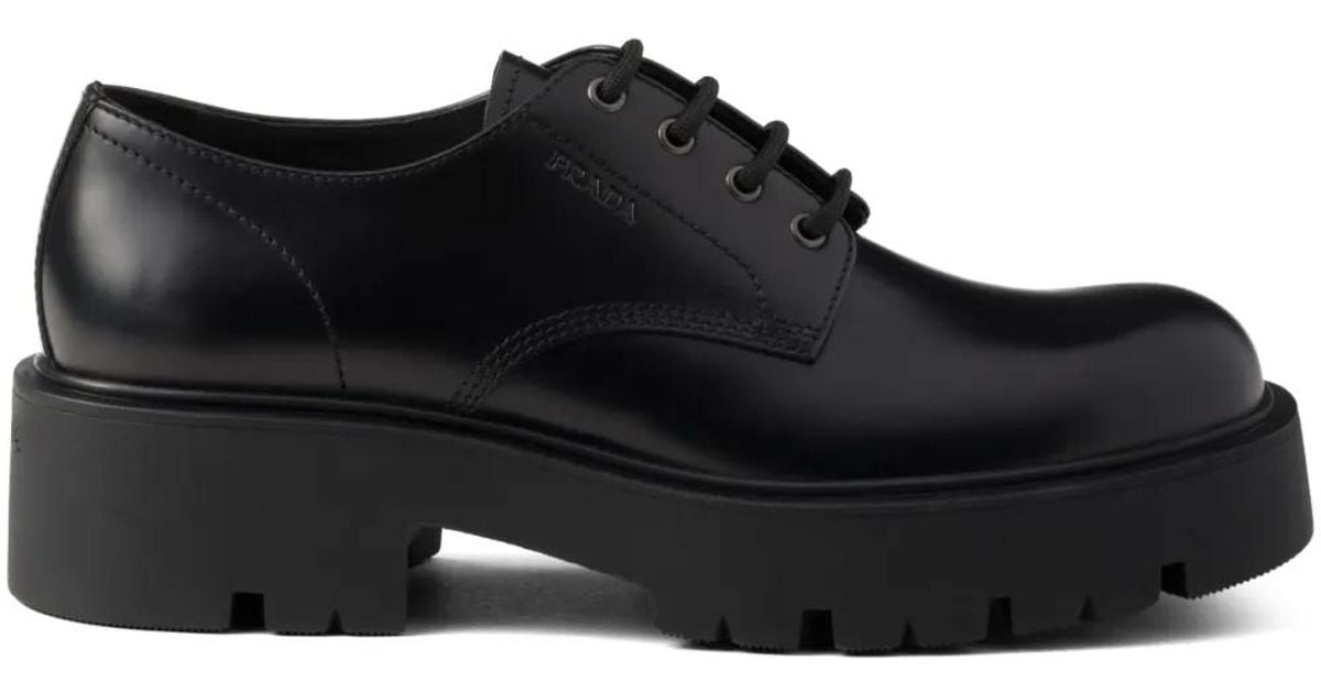 Prada Chunky Sole Leather Derby Shoes in Black for Men | Lyst