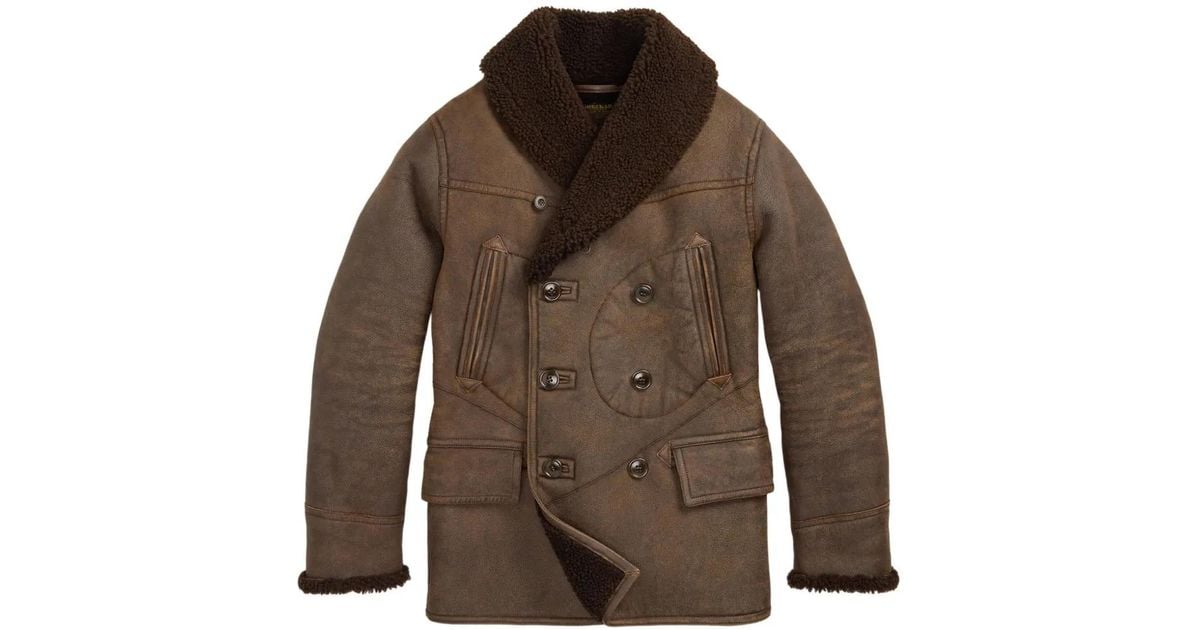 RRL Double-Breasted Shearling Jacket in Brown for Men | Lyst UK