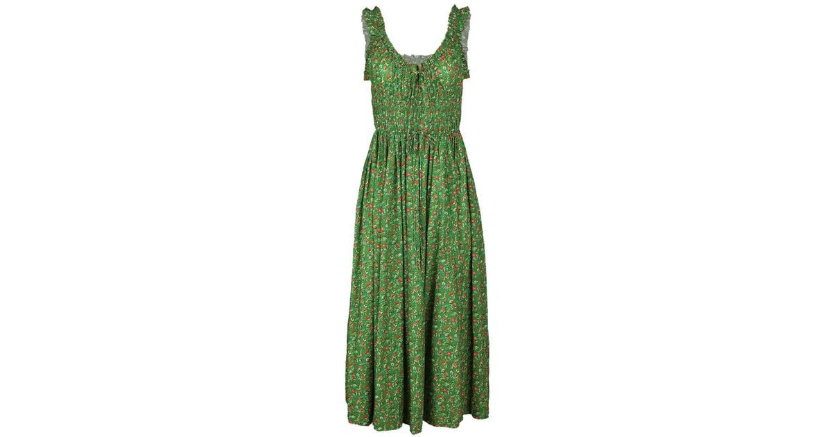 Doen Emmaretta Floral-Print Midi Dress in Green | Lyst UK