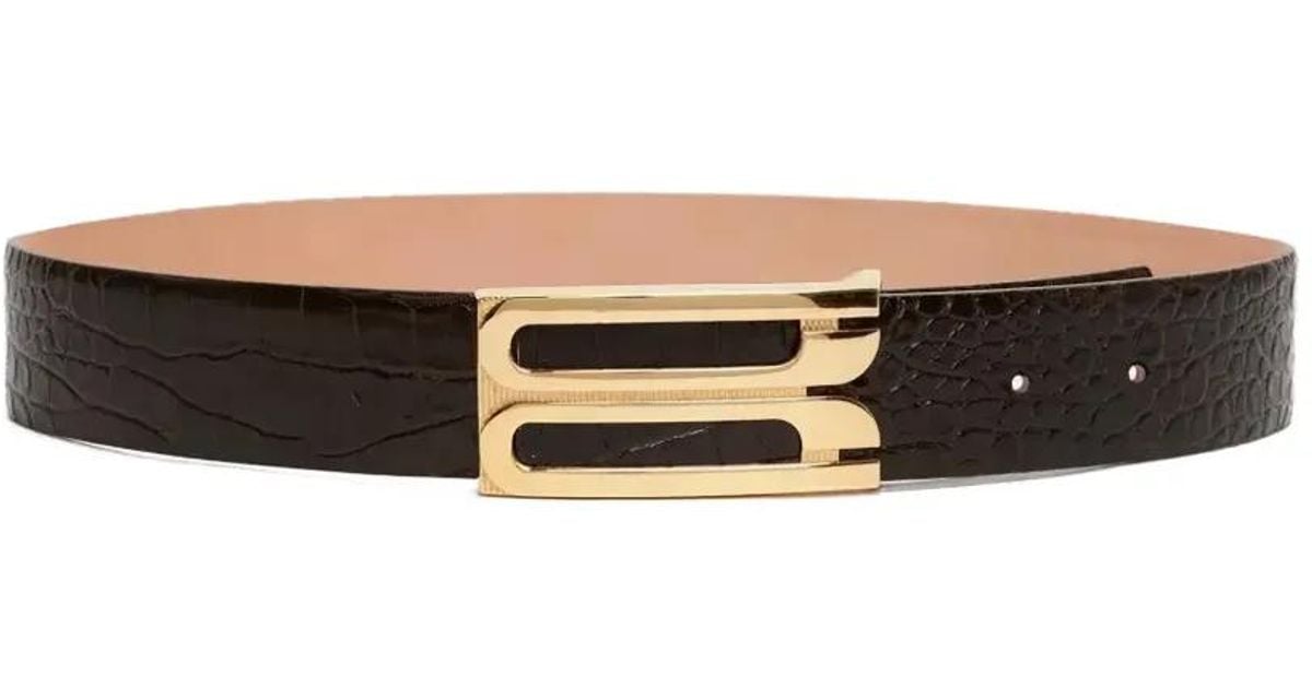 Victoria Beckham Crocodile-Effect Logo-Plaque Belt in White | Lyst UK