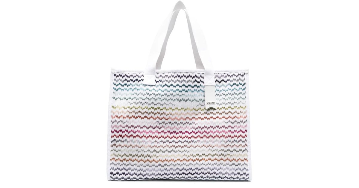 Missoni Zigzag-Embroidered Beach Bag in Gray | Lyst