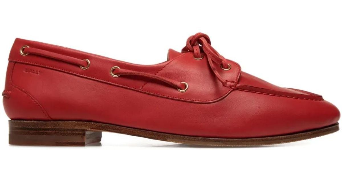 Bally Plume Leather Lace-Up Moccasin Shoes in Red | Lyst