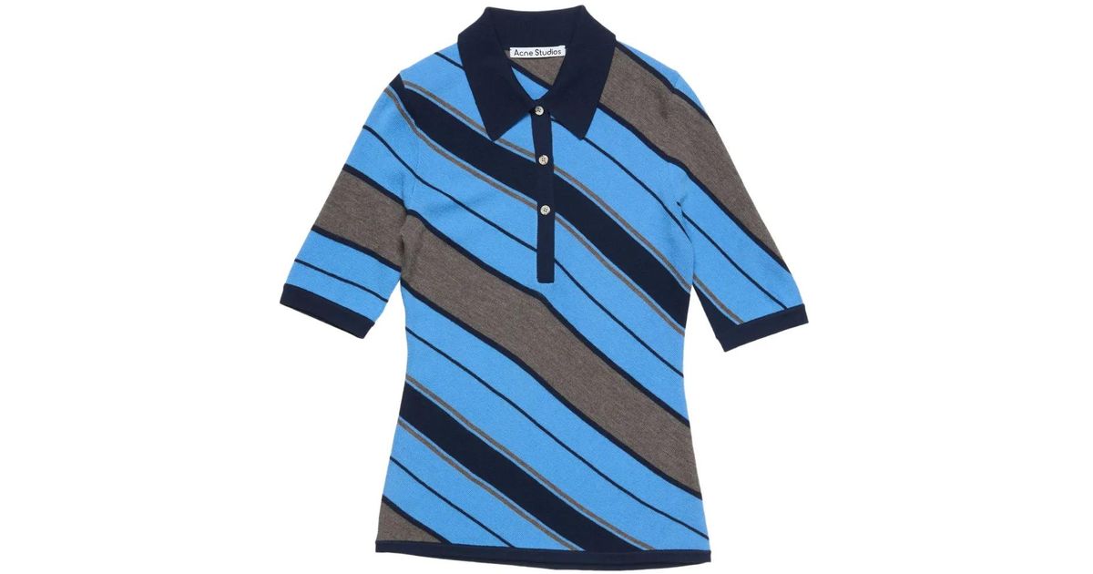 Acne Studios Diagonal-Stripe Polo Shirt in Blue | Lyst UK