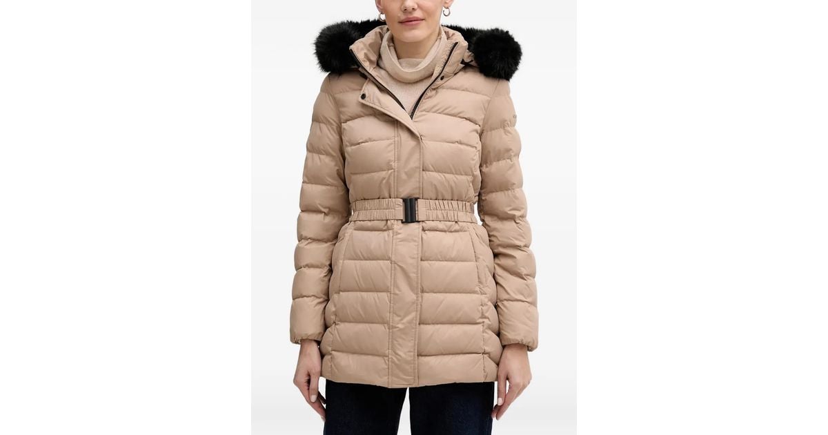 Geox Catria Hooded Puffer Jacket in Natural | Lyst UK