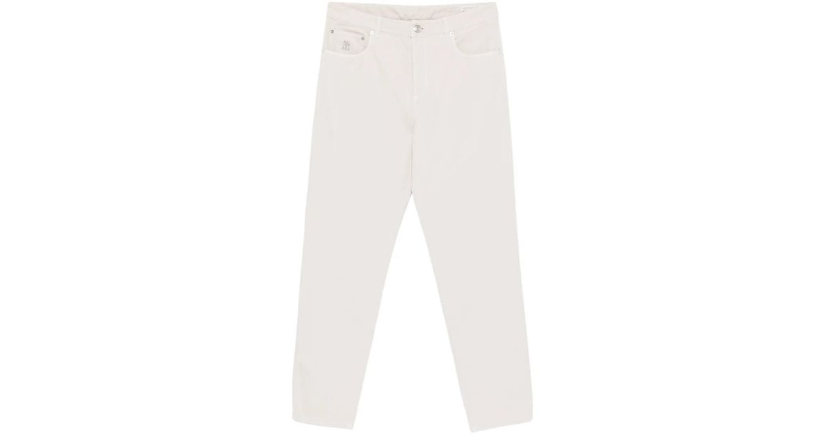 Brunello Cucinelli Logo Trousers in White for Men | Lyst UK