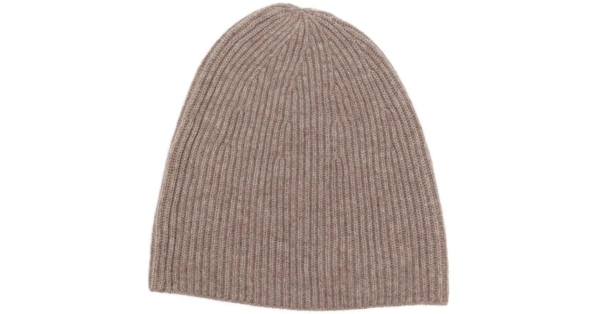 Loop Cashmere Ribbed-Knit Beanie in Natural | Lyst UK