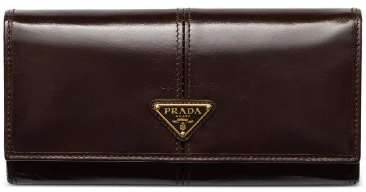 Prada Logo-Plaque Leather Wallet in Brown | Lyst UK