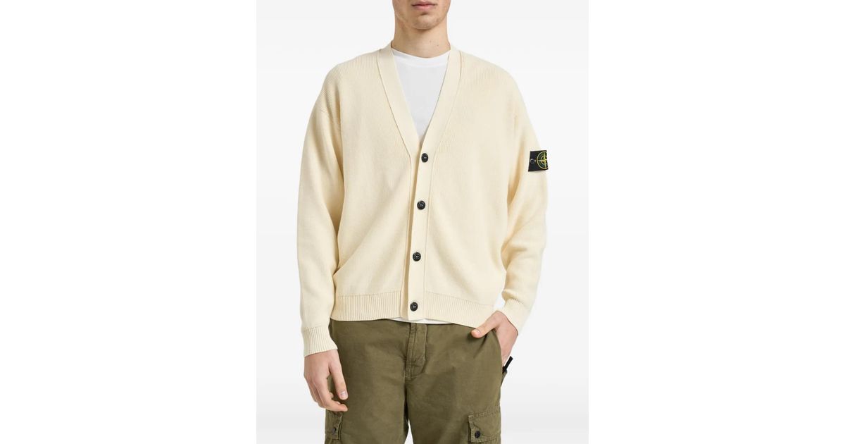 Stone Island Button Logo-Patch Cardigan in Natural for Men | Lyst UK