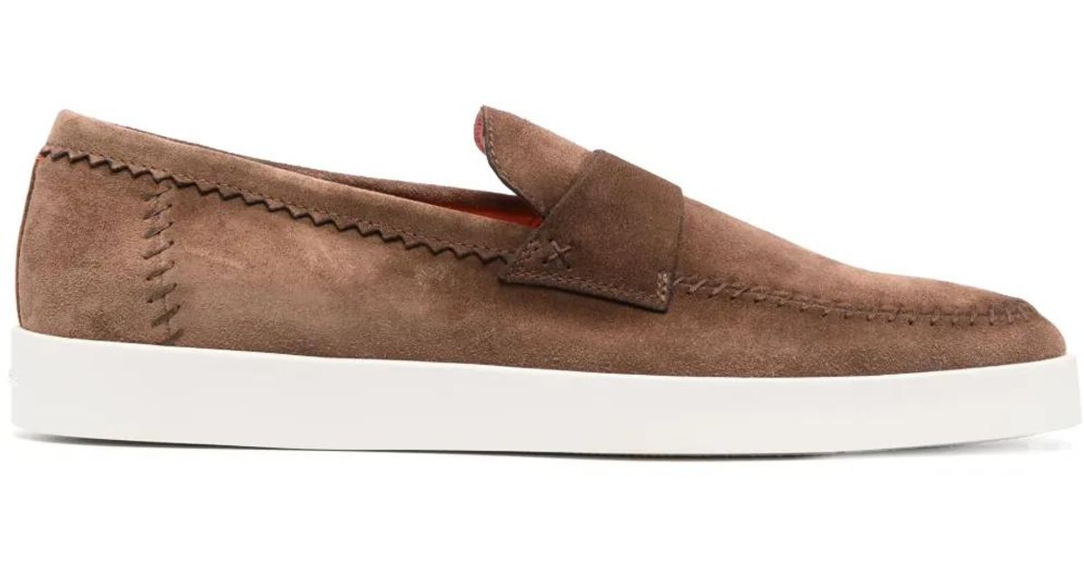 Santoni Suede Loafers With Stitched Detail in Brown for Men | Lyst