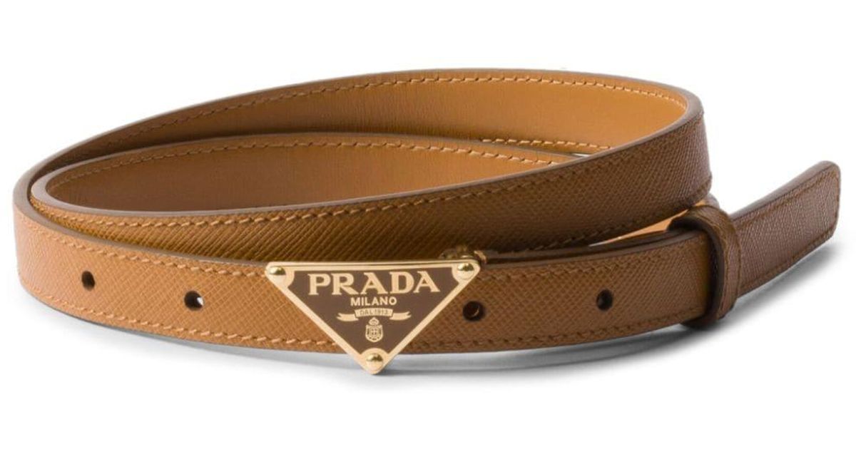 Prada Triangle-Logo Leather Belt in Brown | Lyst UK