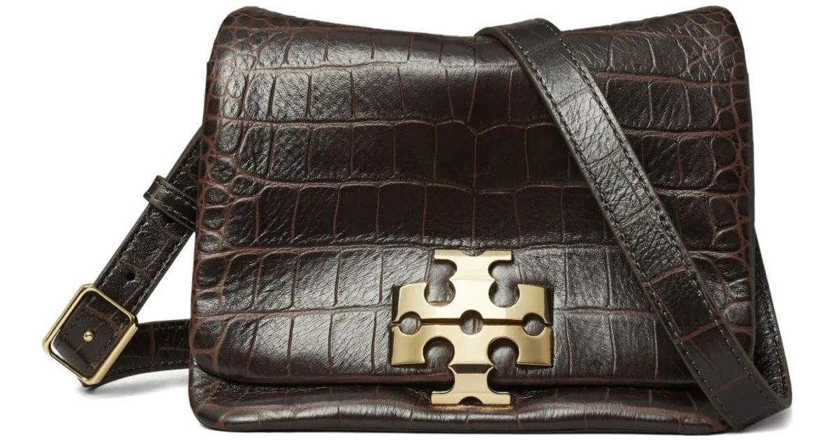Tory Burch Charlie Leather Shoulder Bag in Black | Lyst