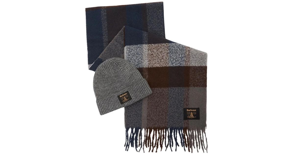 Barbour Esterdale Check-Pattern Beanie Scarf Set in Black for Men | Lyst UK