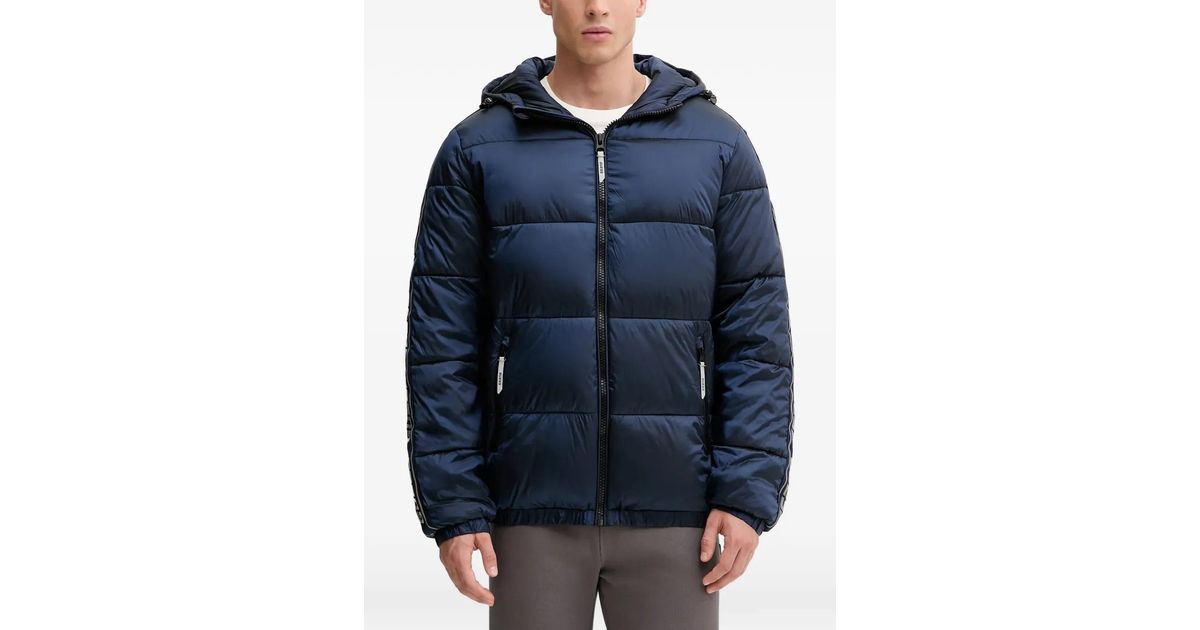 Guess Hooded Puffer Jacket in Blue for Men | Lyst UK