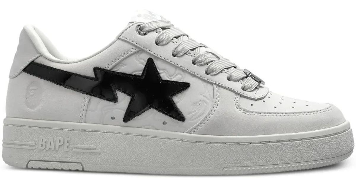 A Bathing Ape Sta 4 Star-Embellished Leather Sneakers in Gray | Lyst