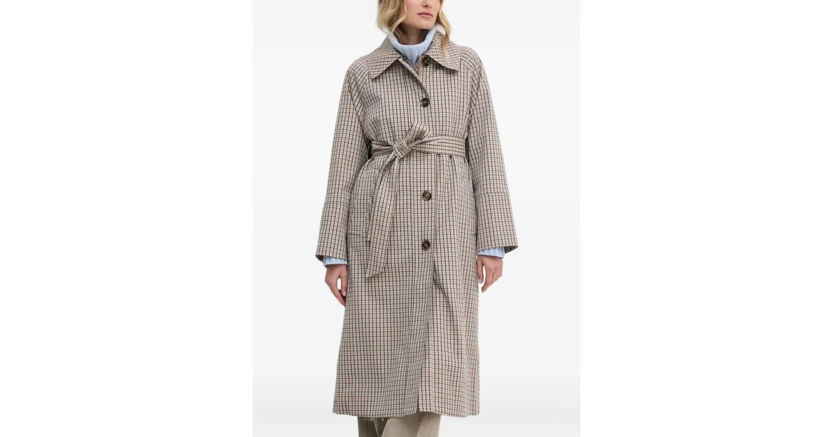 Barbour Beatrix Check Belted Trench Coat in Grey | Lyst UK