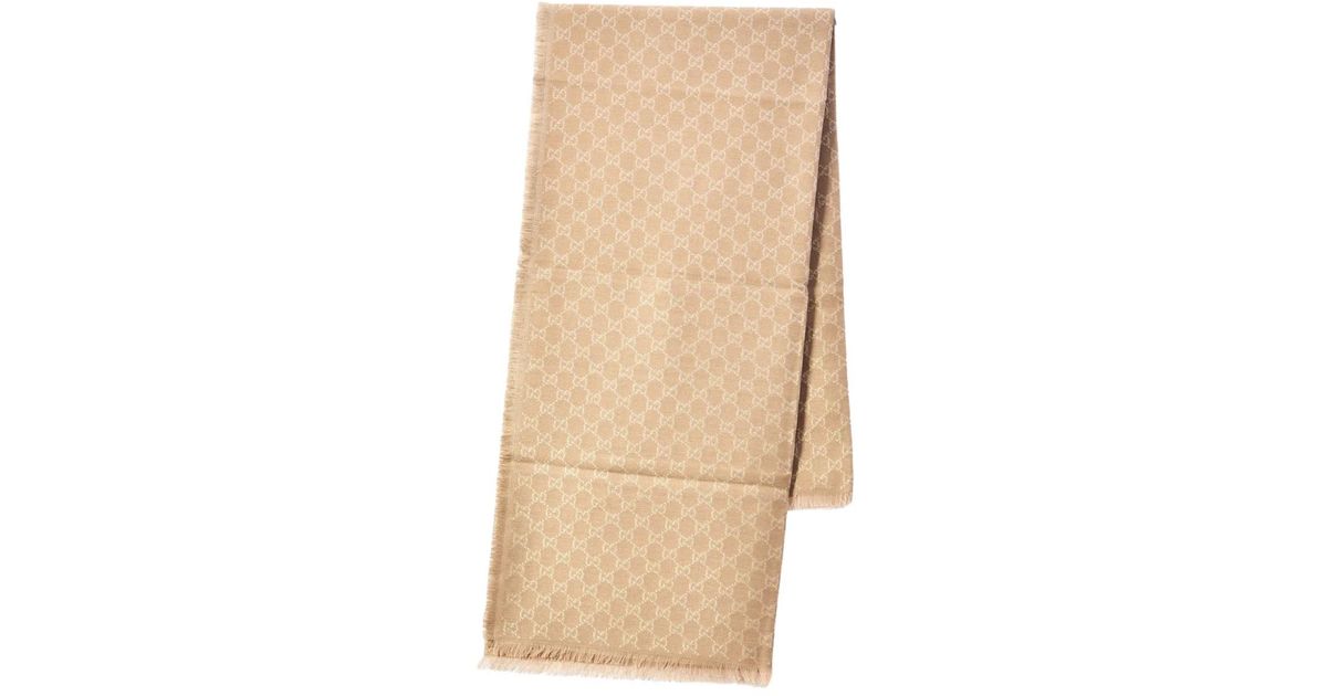 Gucci Printed Lamé Square Scarf in Natural | Lyst