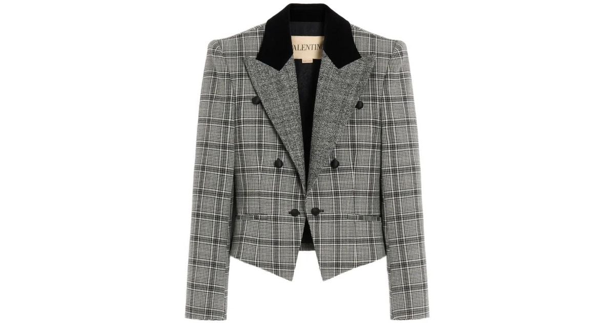 Valentino Garavani Double-Breasted Check Jacket in Grey | Lyst UK