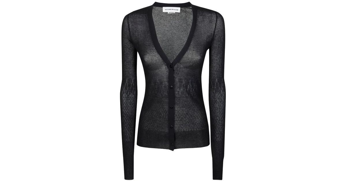 Victoria Beckham Ribbed Cardigan in Black | Lyst UK