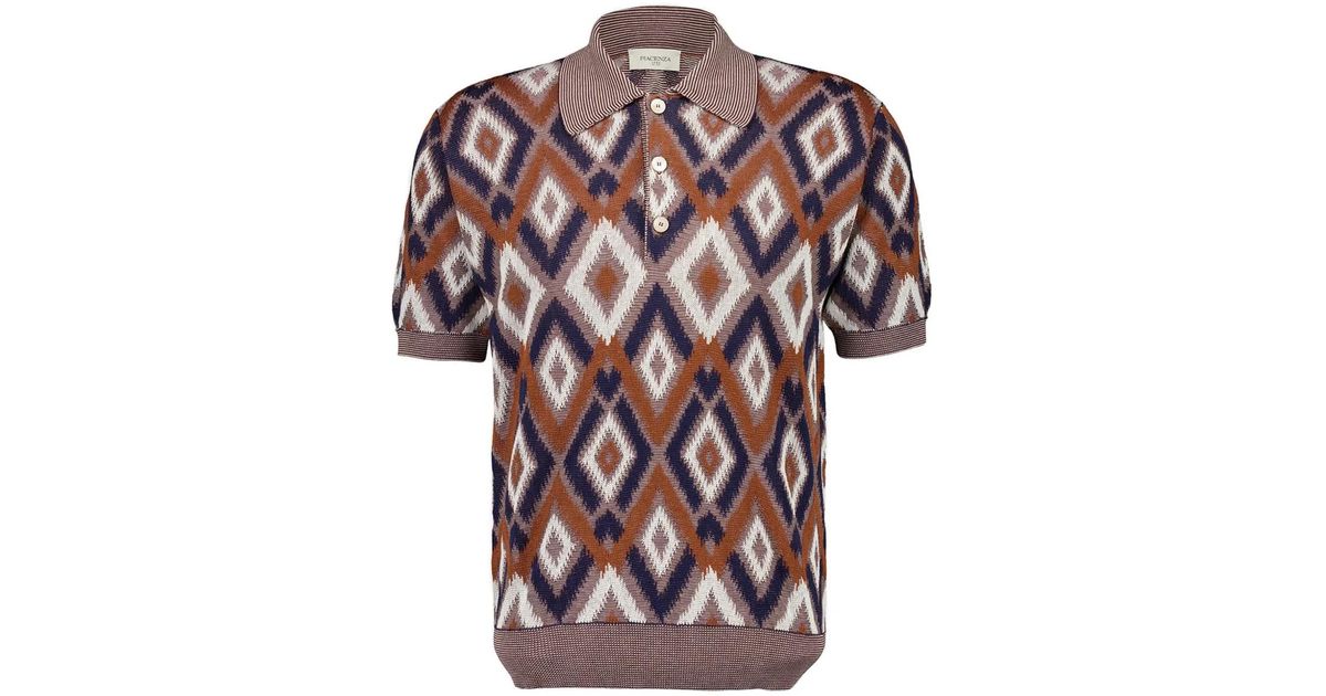Piacenza Cashmere Diamond-Pattern Three-Button Polo Shirt in Red for ...