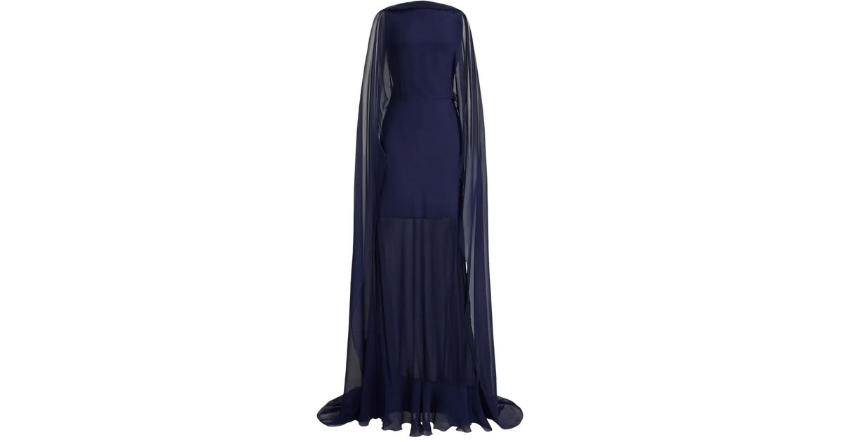 Ralph Lauren Sheer Cape Evening Gown in Blue | Lyst