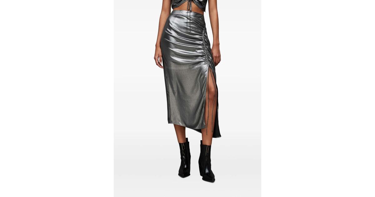 AllSaints Carla Side-Split Drawstring Skirt in Black | Lyst