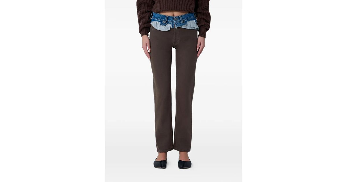 August Barron Contrast-Waistband Five-Pocket Jeans in Black | Lyst UK