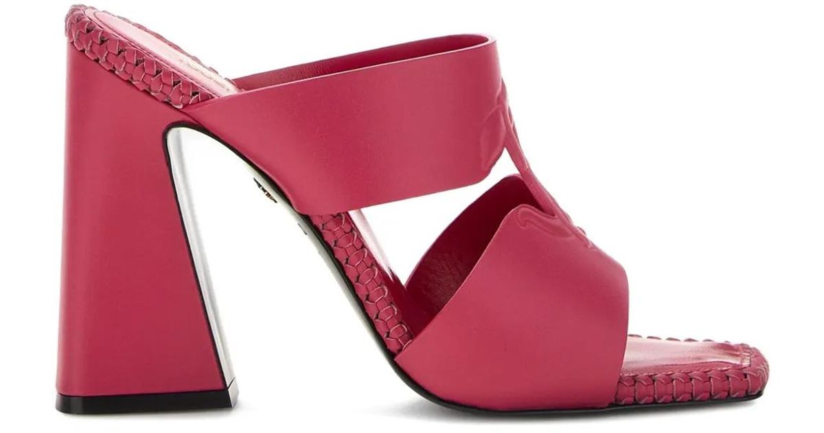 Roberto Cavalli Mirror Snake-Embossed Mules in Pink | Lyst UK