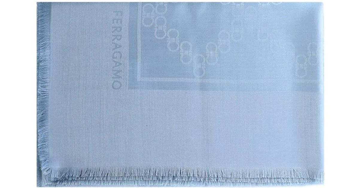 Ferragamo Fringed Logo Scarf in Blue | Lyst UK