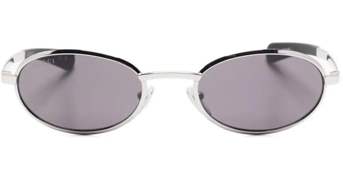 Gucci Oval-Frame Sunglasses in Grey | Lyst UK