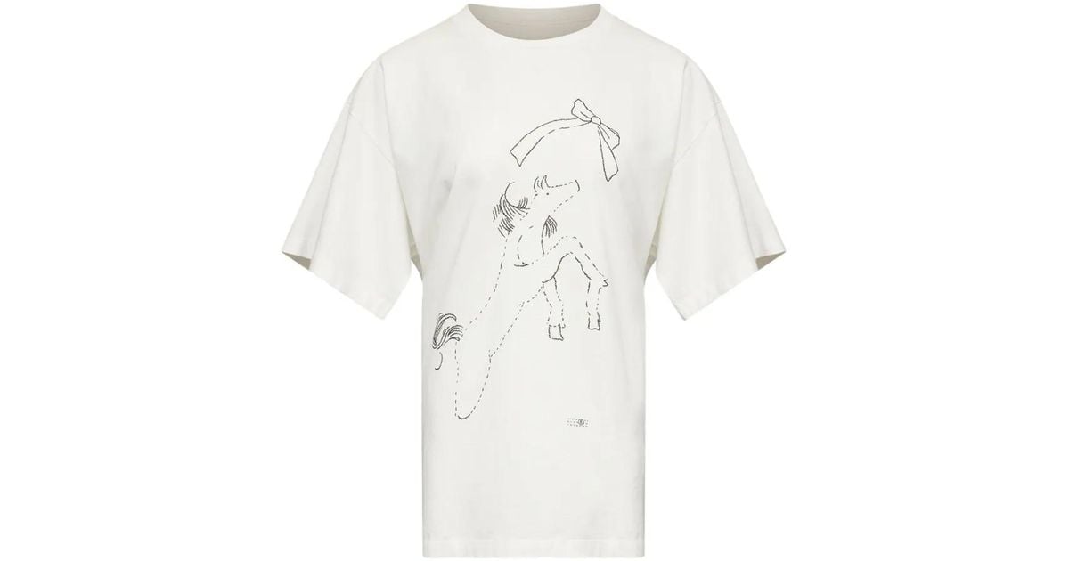 MM6 by Maison Margiela Horse Print Cotton T-Shirt in White | Lyst UK