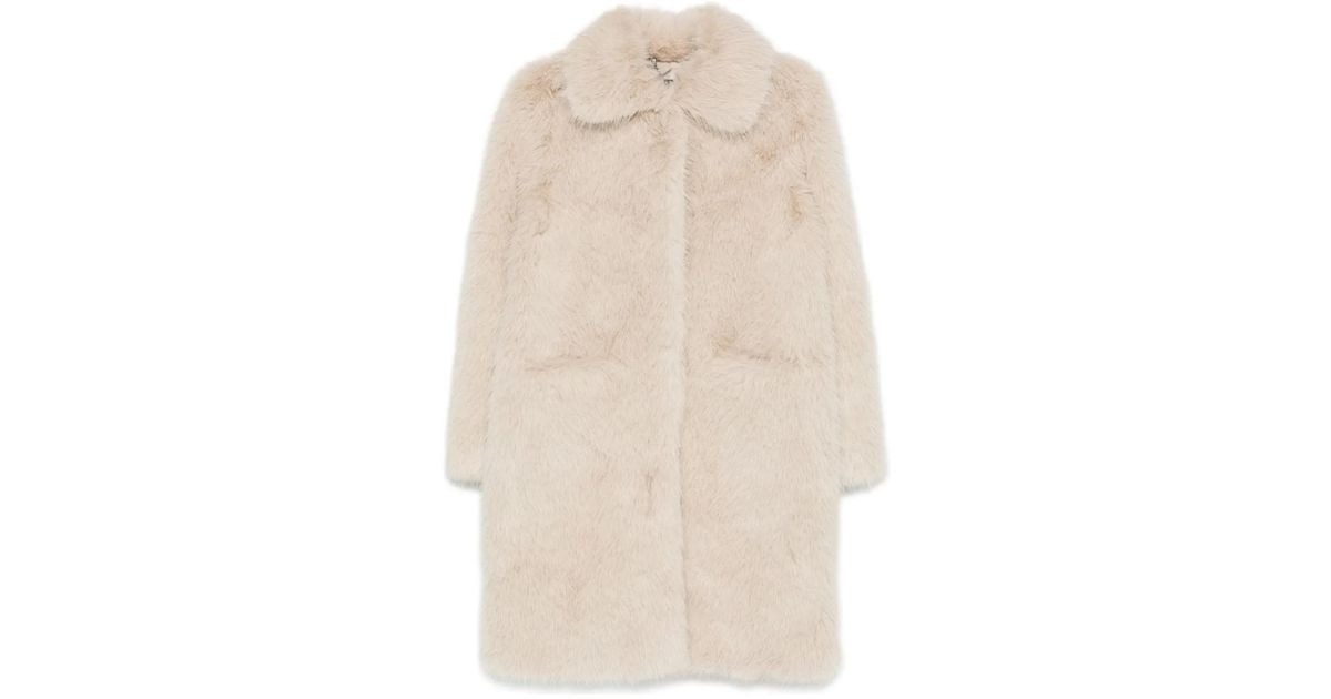 Bomboogie Spread-Collar Faux-Fur Coat in Natural | Lyst