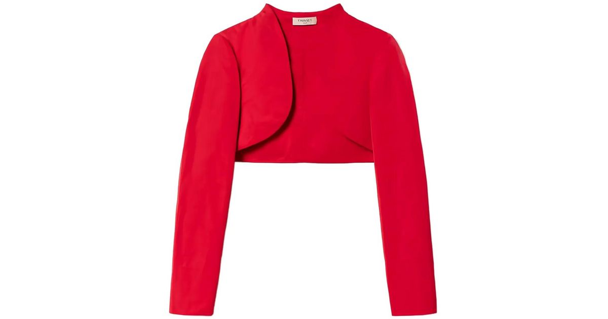 Twinset Asymmetrical Cropped Jacket in Red | Lyst UK